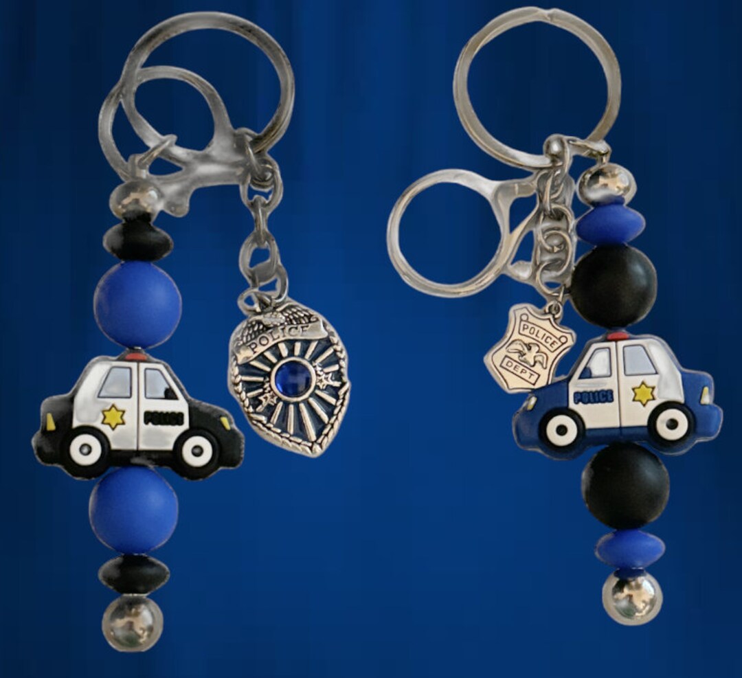 Police Car Keychain | Police Car Beaded Keychain | Silver Police ...
