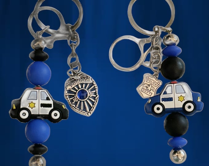 Police Car Keychain Police Car Beaded Keychain Silver Police Keychain ...