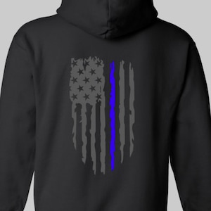 Weathered American Thin Blue Line Hoodie | Patriotic Apparel | Thin ...