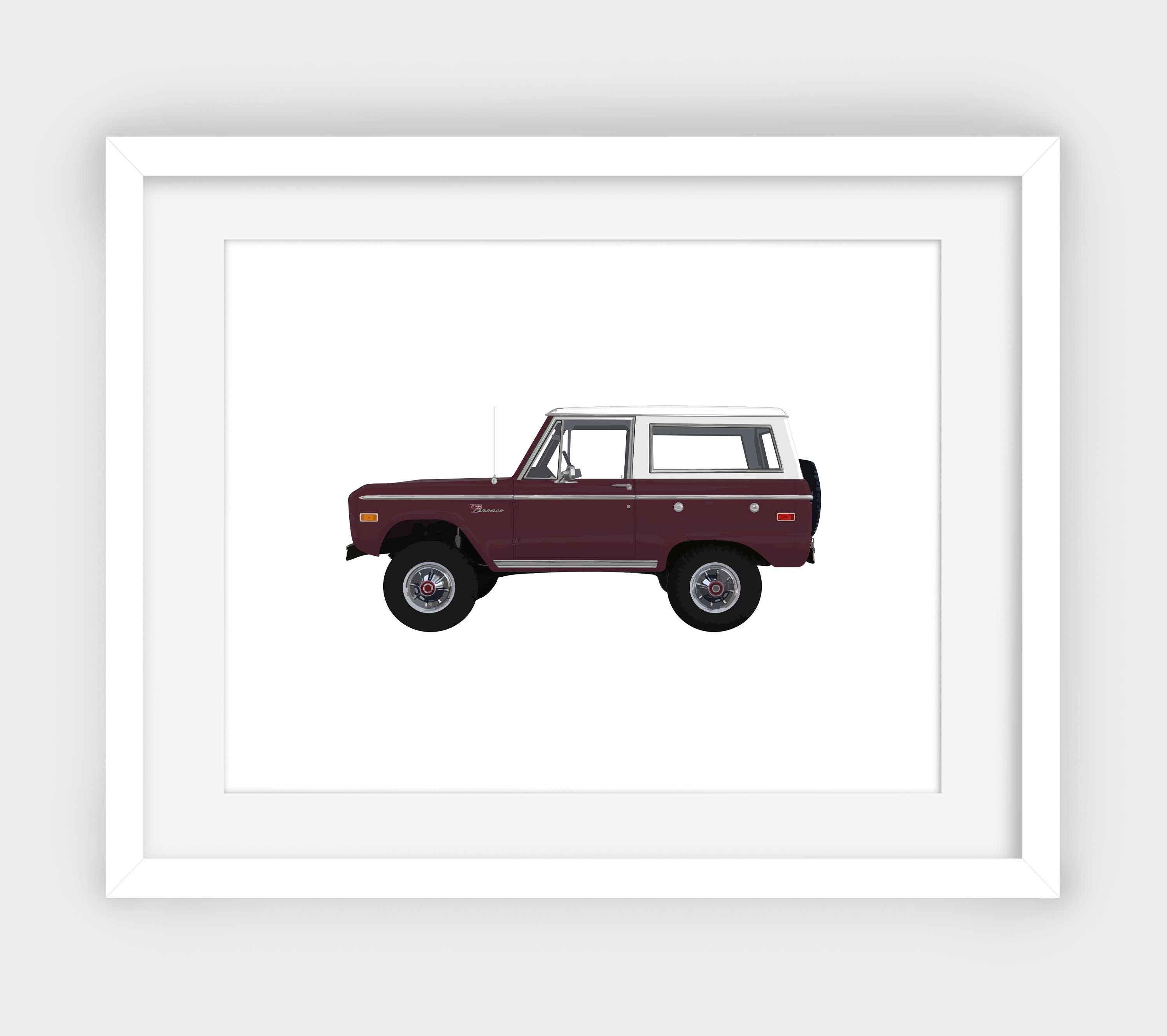 Ford Bronco Print, Burgundy Bronco Side, Maroon Ford Bronco, Minimalist ...