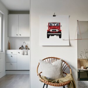 Red FJ40 Land Cruiser Print, Front Elevation, Red FJ40, Minimalist ...