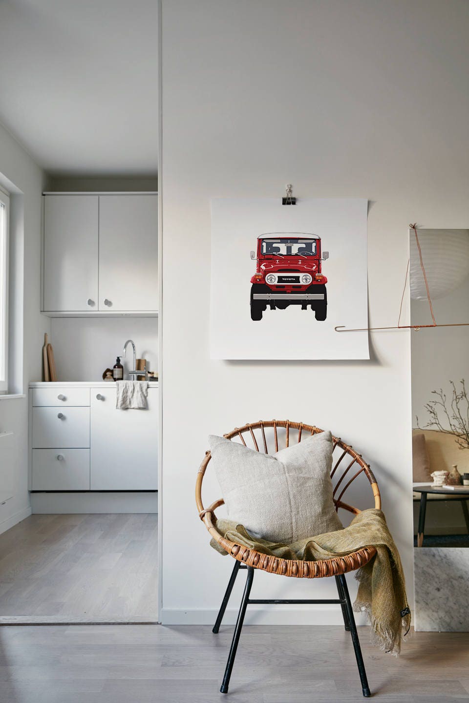 Red FJ40 Land Cruiser Print, Front Elevation, Red FJ40, Minimalist ...