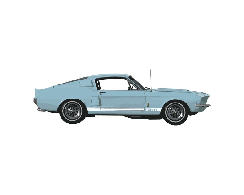Light Blue Mustang Print, Ford Shelby Mustang, Side View, Shelby GT500 ...