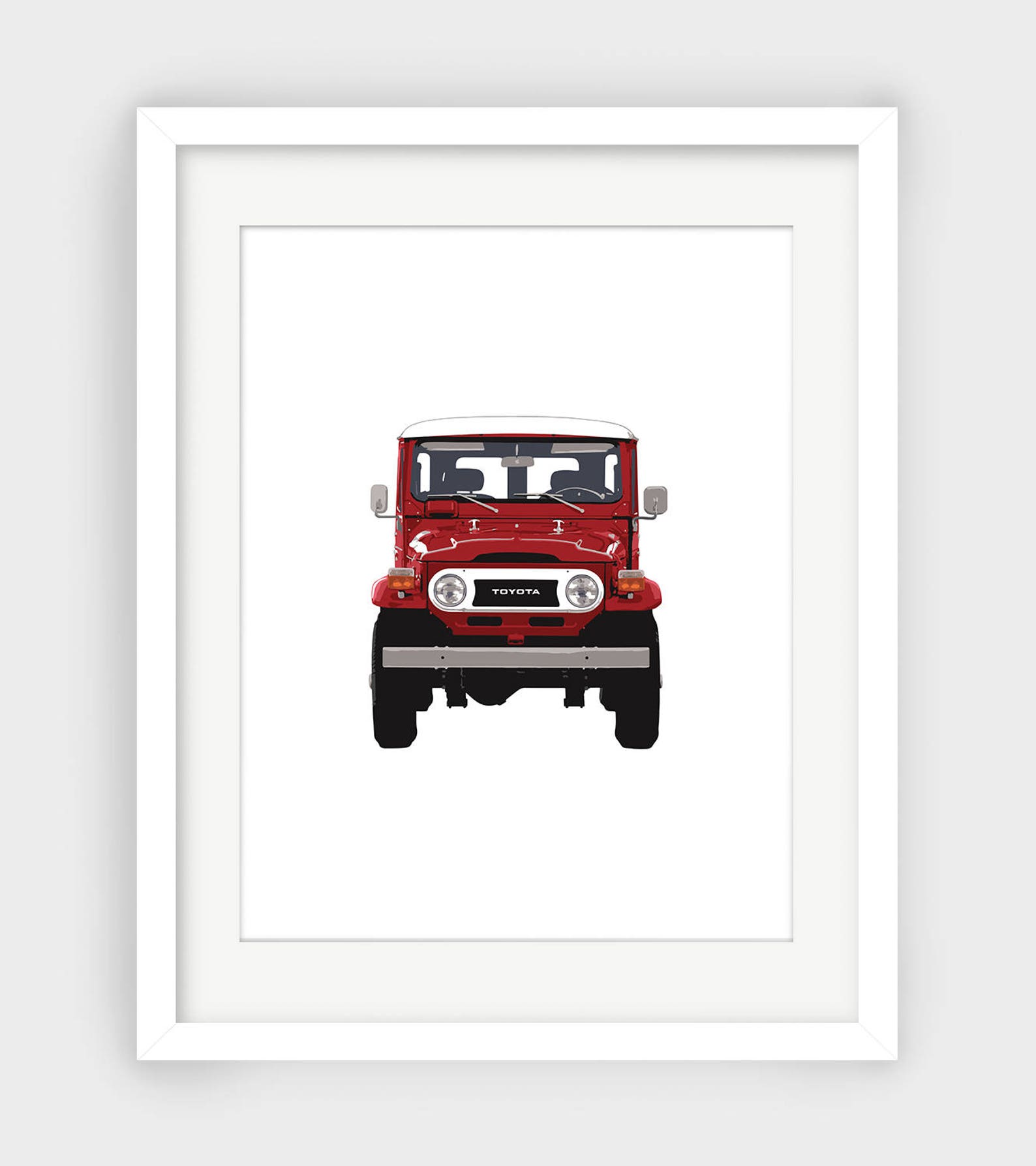 Red FJ40 Land Cruiser Print, Front Elevation, Red FJ40, Minimalist ...