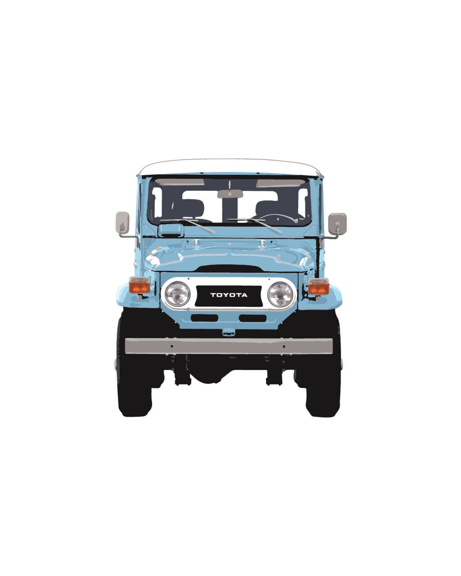 FJ40 Land Cruiser Print, Light Blue FJ40, Front Elevation, Minimalist ...