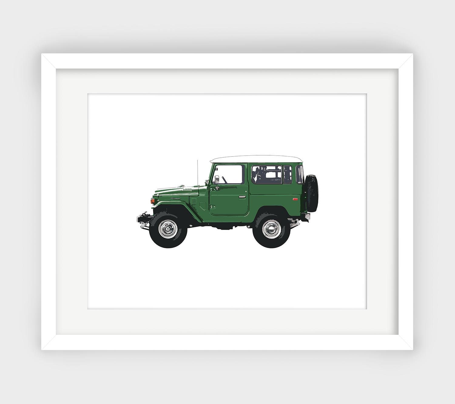 Forest Green FJ40 Land Cruiser Print, Front Elevation, Green FJ40 ...