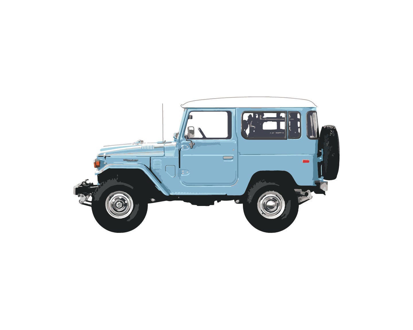 FJ40 Land Cruiser Print, Light Blue FJ40, Side Elevation, Minimalist ...
