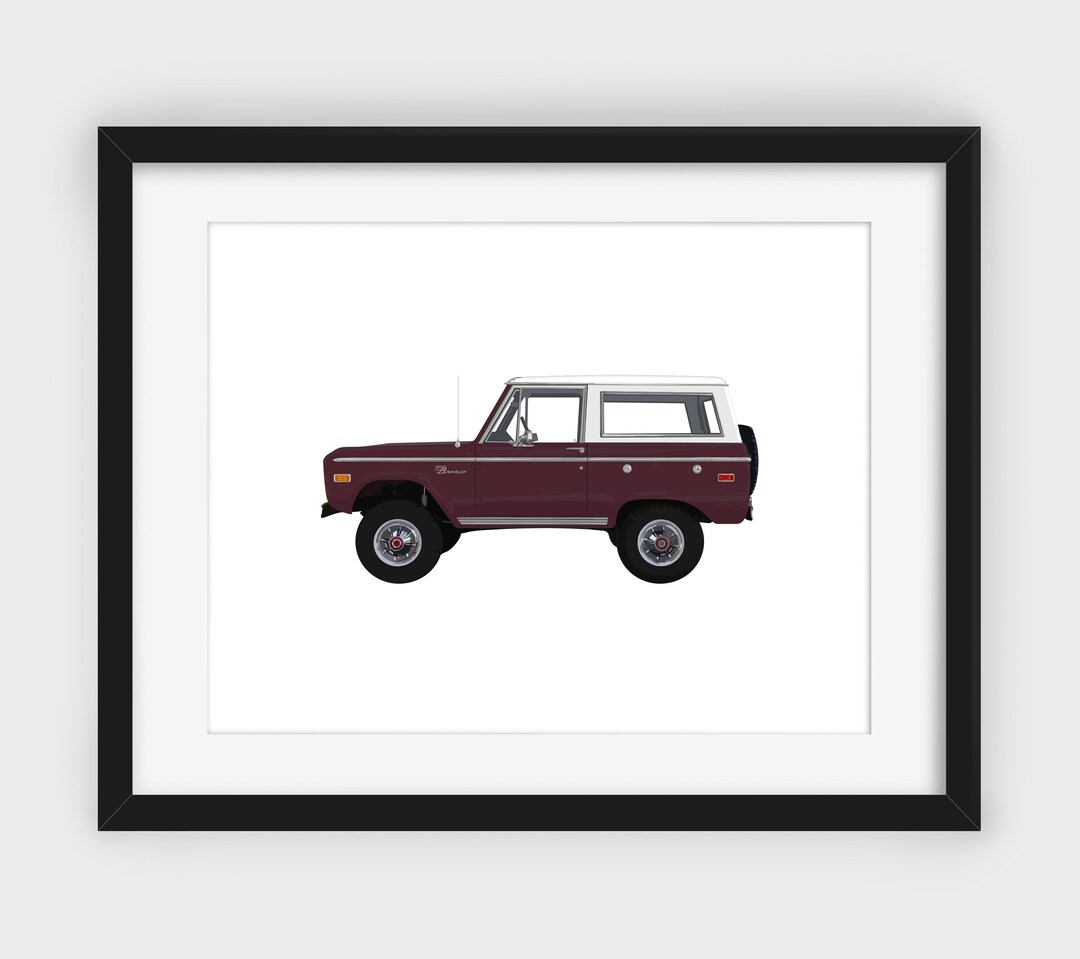 Ford Bronco Print, Burgundy Bronco Side, Maroon Ford Bronco, Minimalist ...