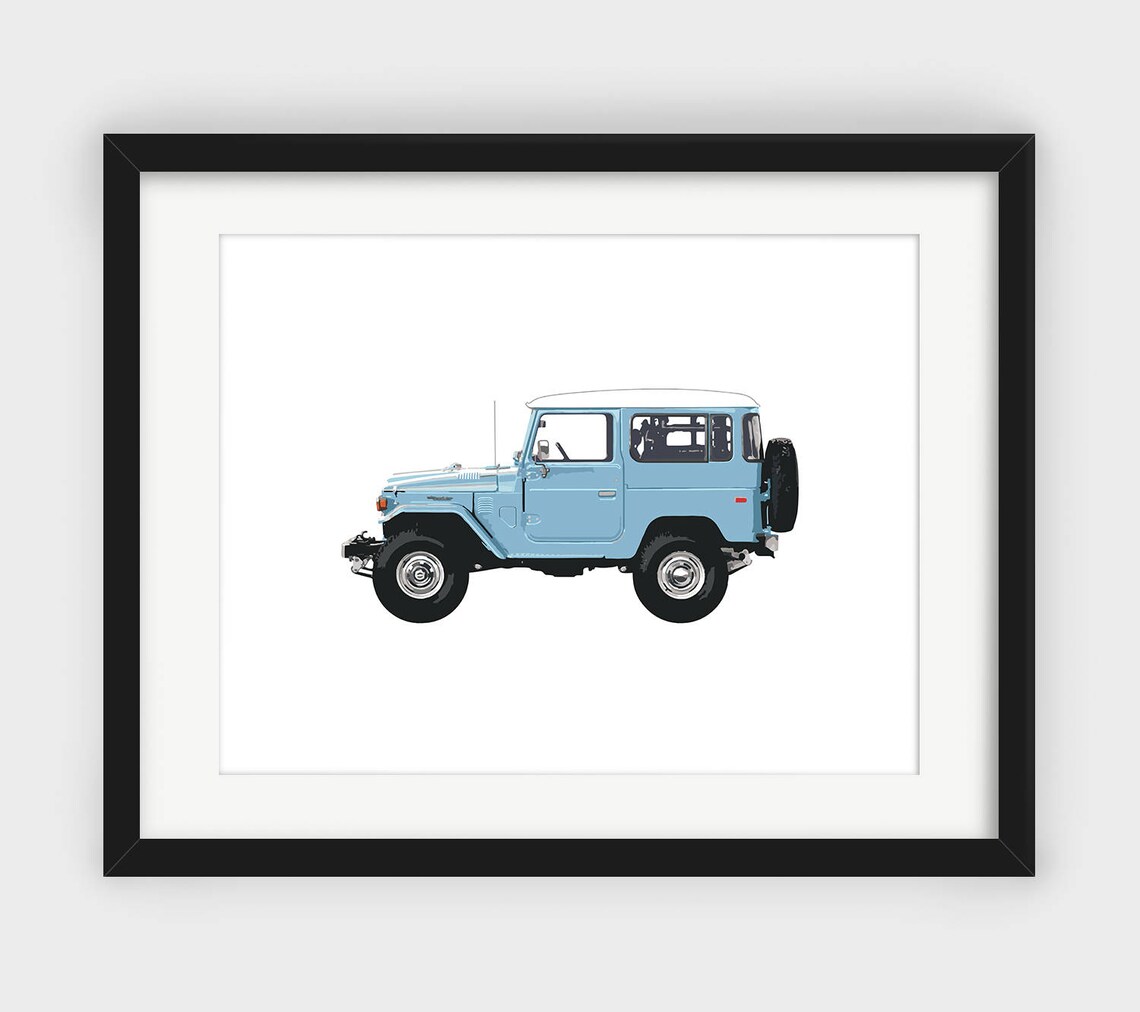 FJ40 Land Cruiser Print, Light Blue FJ40, Side Elevation, Minimalist ...