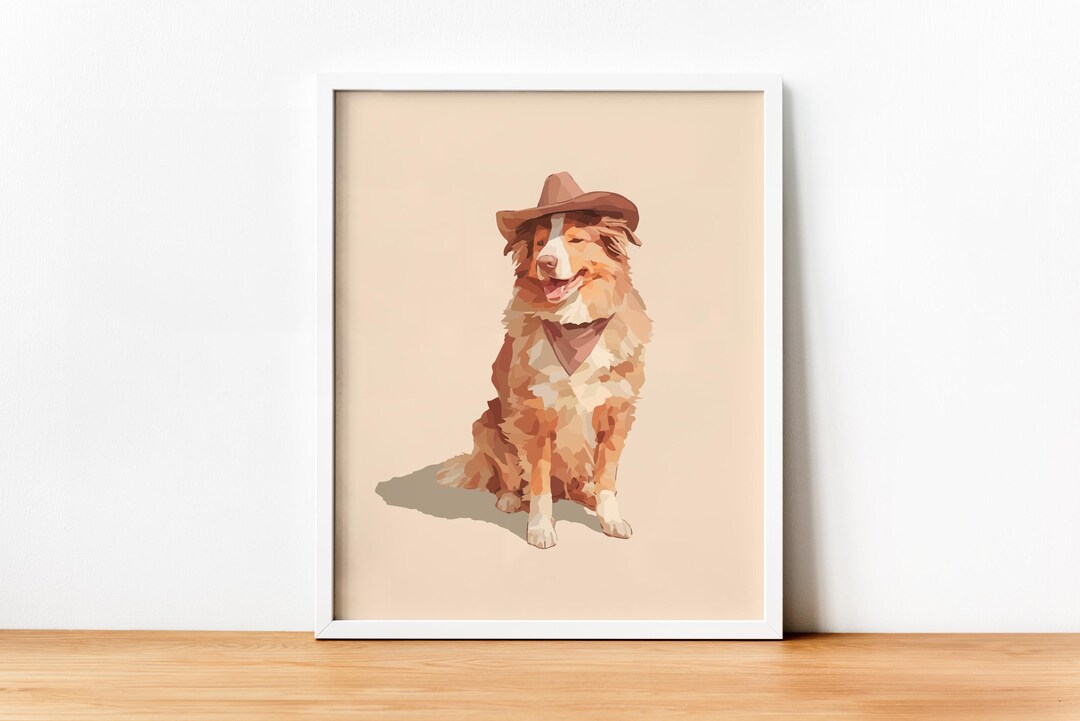 Minimalist Cowboy Australian Shepherd Dog Print, Cowboy Dog, Aussie ...