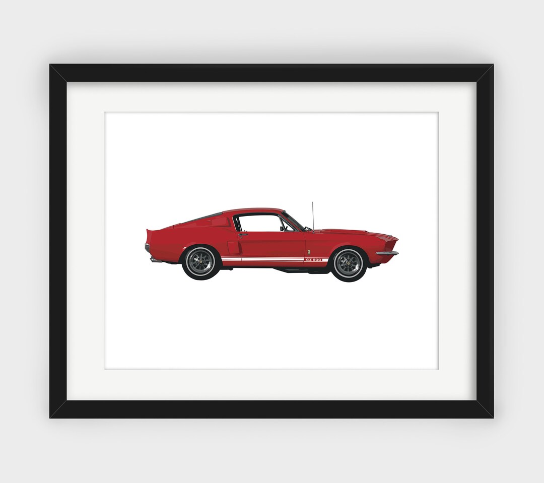 Red Mustang Print, Ford Shelby Mustang, Side View, Shelby GT500, Garage ...
