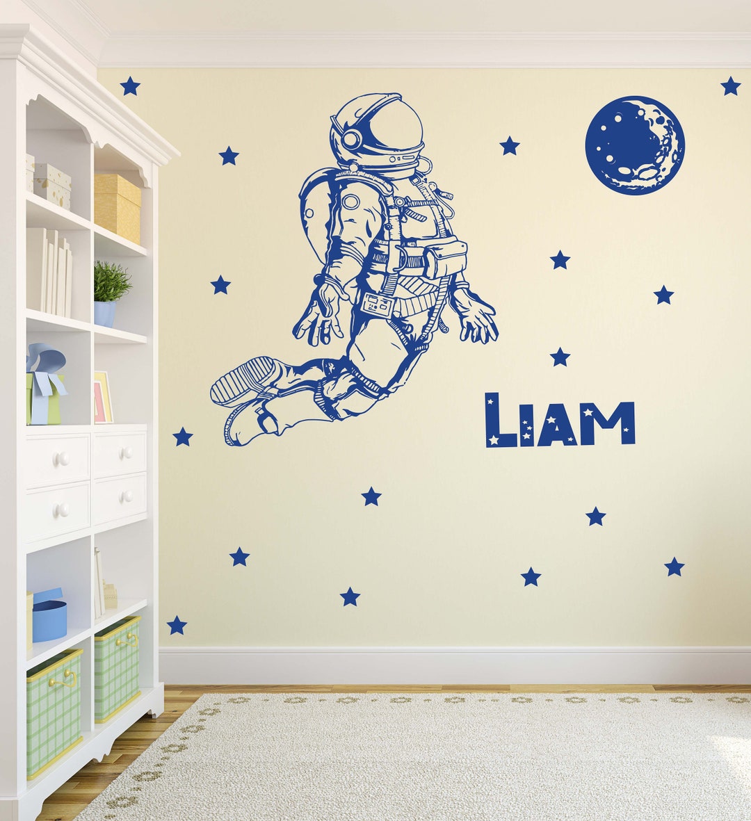 Custom Name Astronaut Wall Decal: Stars and Moon Decor Se202 - Etsy