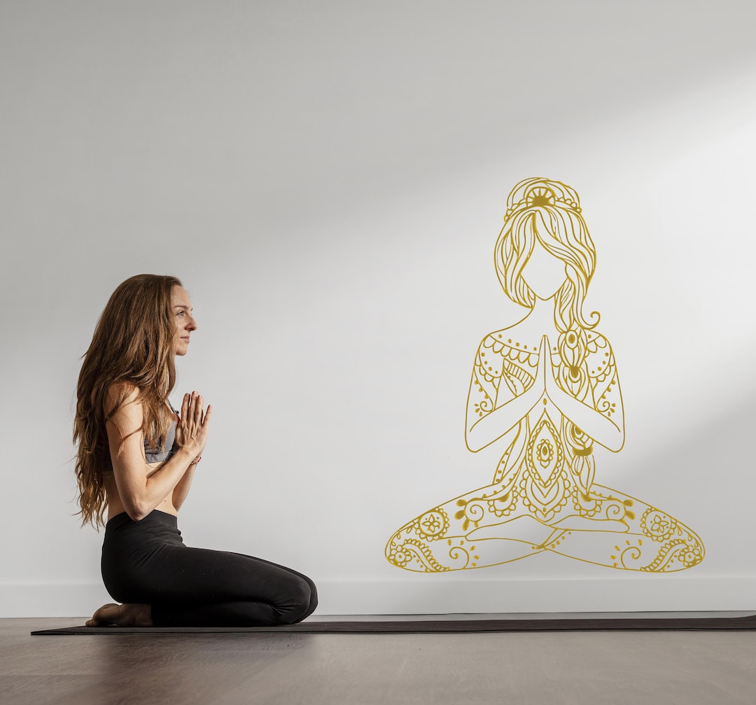 Yoga Girl Chakra Wall Decal, Yoga Studio Decor, Yoga Room Art, Floral ...