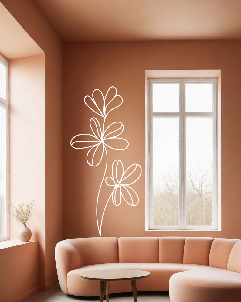 Floral Line Drawing Wall Decals: Minimalist Accent Decor N081 - Etsy