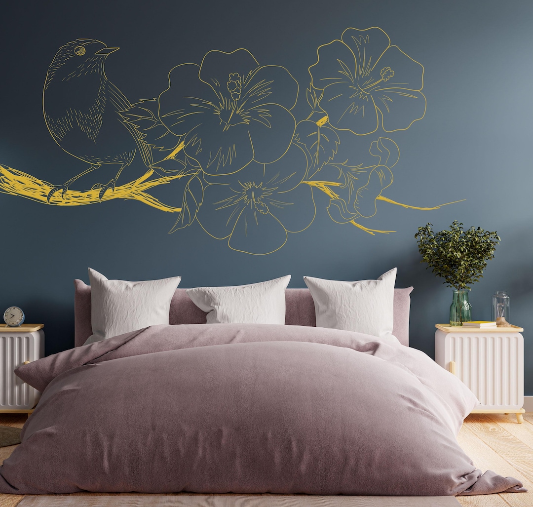 Gardenia Flower Wall Decal: Bird on Branch Vinyl Sticker Se249 - Etsy