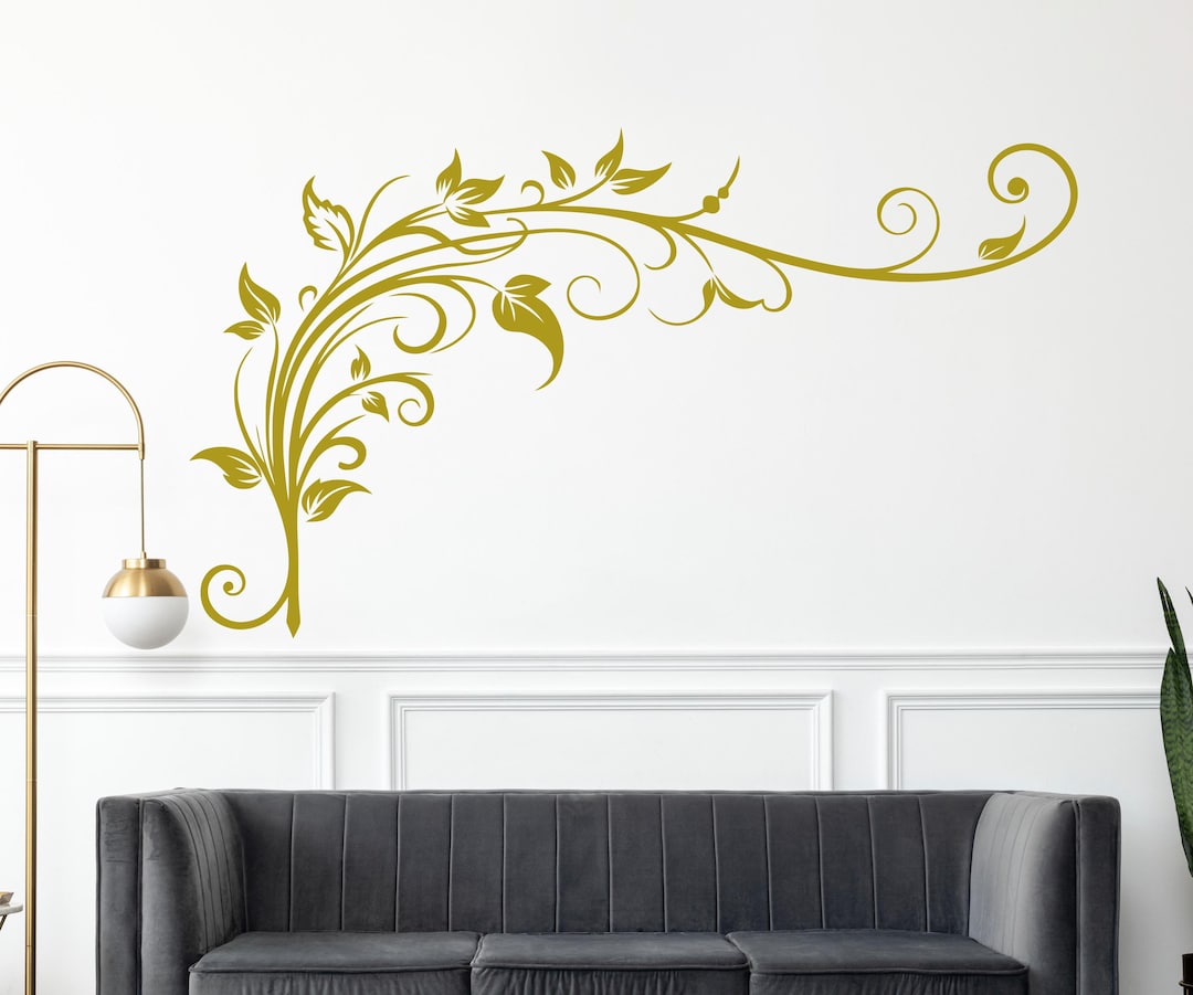 Corner Vine Wall Decal: Elegant Floral Vinyl Sticker for Entryway N151 ...
