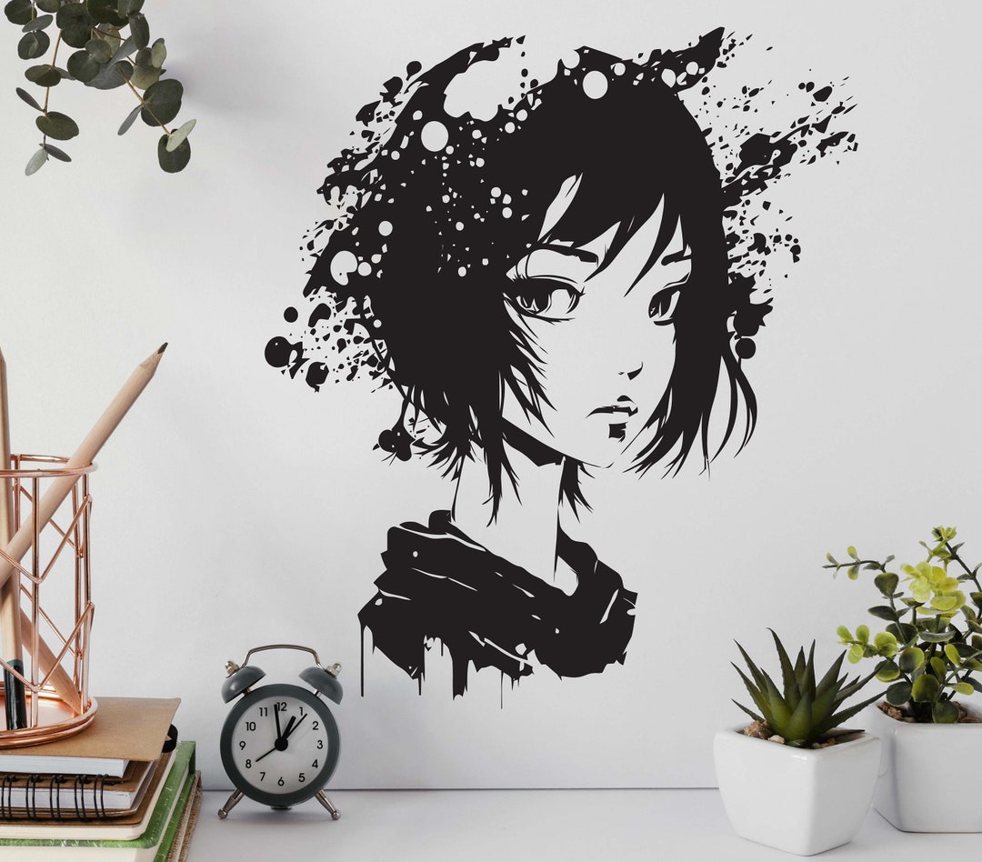 Anime Wall Decal Sad Anime Girl Car Sticker, Anime Decor, Anime Sticker ...