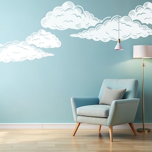 Cloud Wall Decals, Set of Fluffy Clouds, Watercolor Wall Stickers for ...