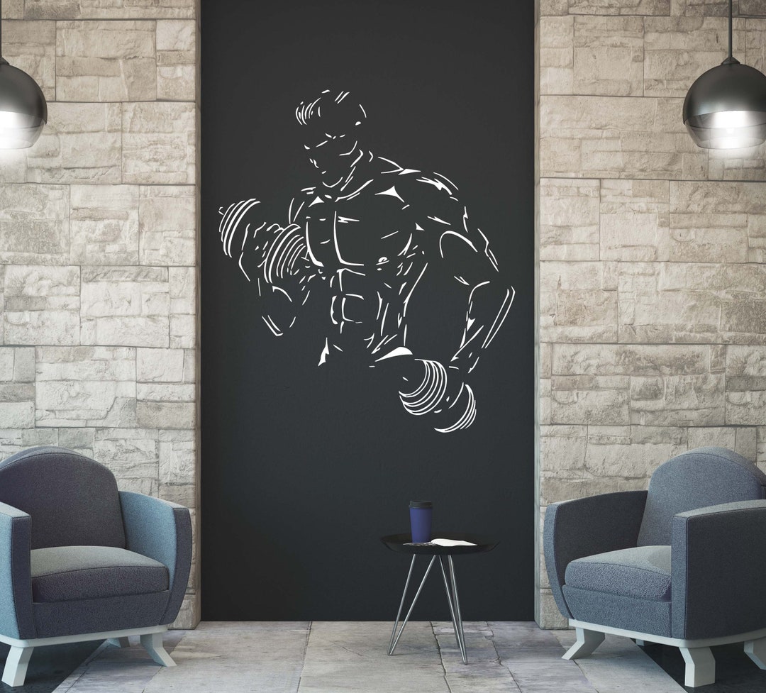 Weightlifting Wall Decal: Muscle Man Training Sticker, Home Gym Decor ...