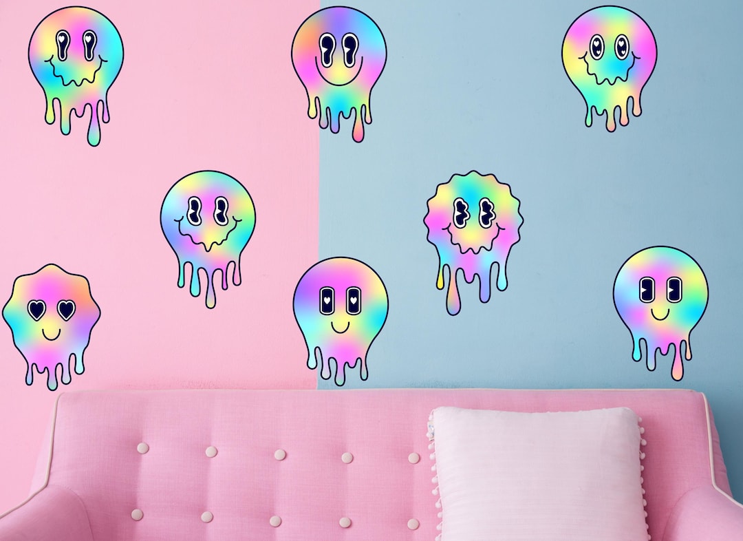 Set of 8 Neon Melting Smile Faces Decals – 12 Inch, Perfect for Teen ...