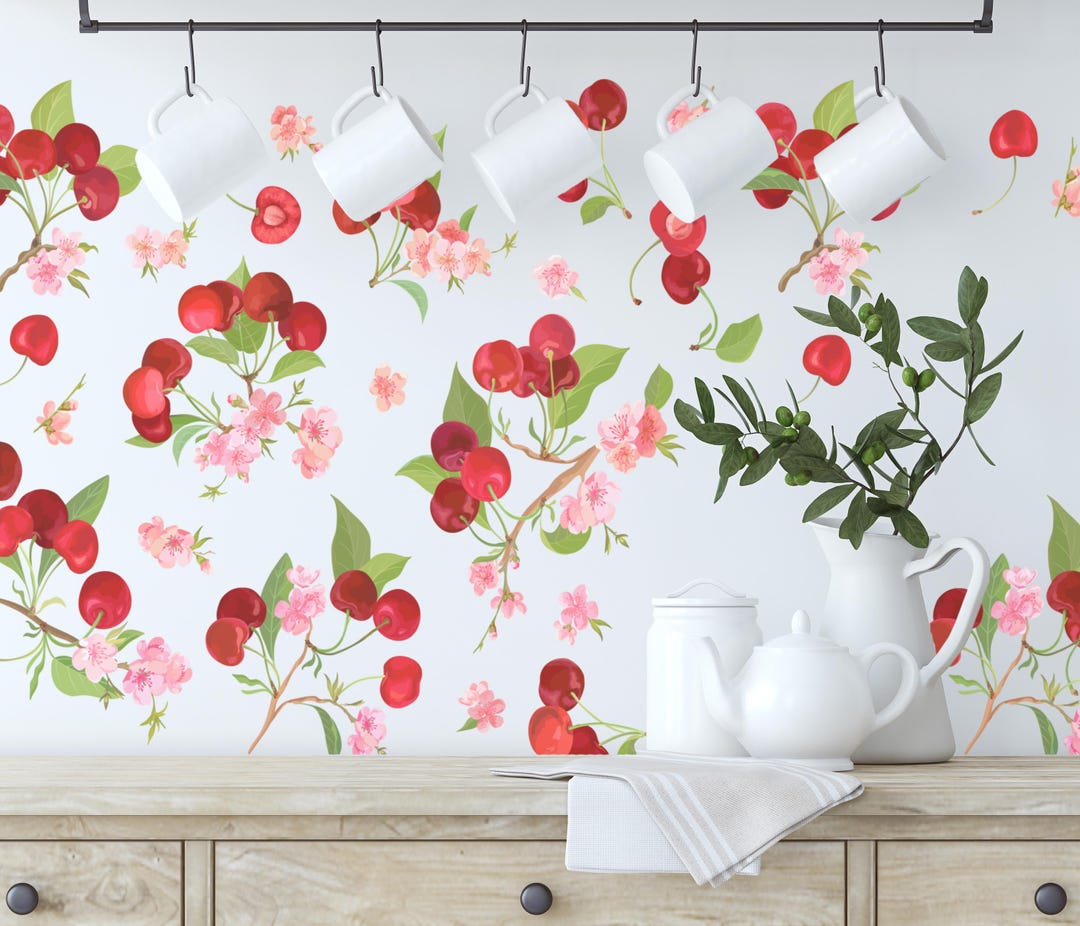 Cherry Blossom Wall Decal Sheet, 26x52 Vinyl Sticker, Kitchen Accent ...