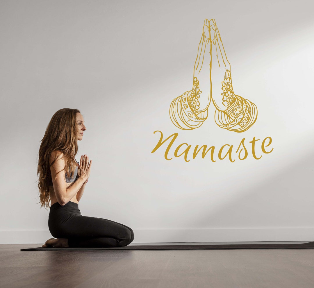 Namaste Hands Decal, Yoga Studio Decor, Yoga Room Art, Floral Namaste ...