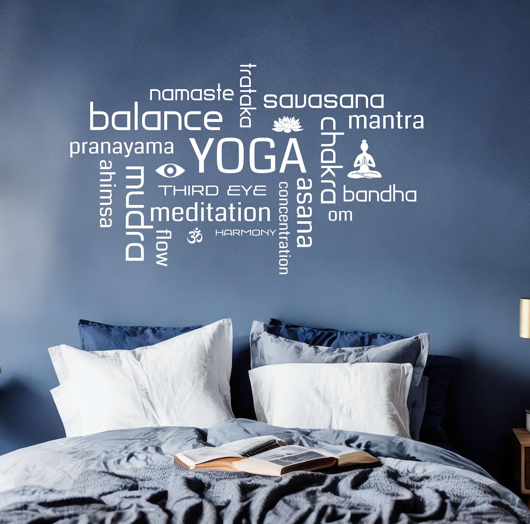 Yoga Word Art Vinyl Decal, Meditation and Balance Wall Decor, Sticker ...