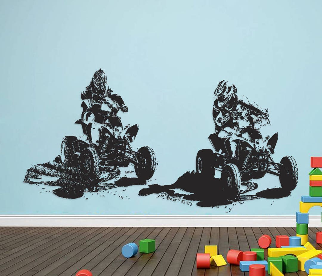 Quad Dirt Bike Wall Decal, Racing ATV off Road Stickers Man Cave Decor ...
