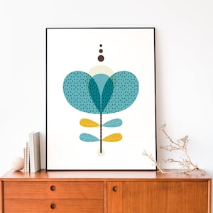 Turquoise Mid Century Modern Flower Wall Art Retro Flower | Etsy