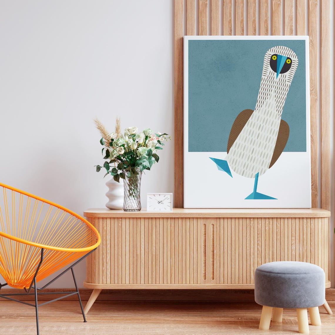 Blue Footed Booby Print: Mid Century Modern Geometric Bird Art - Etsy