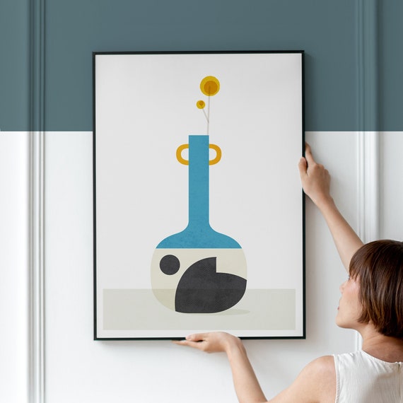 Mid Century Modern Vase Poster Print Blue and Gray Minimalist - Etsy