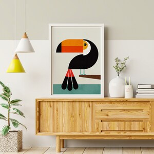 Toucan Mid Century Modern Wall Art, Stylised Bird Geometric, Tropical ...