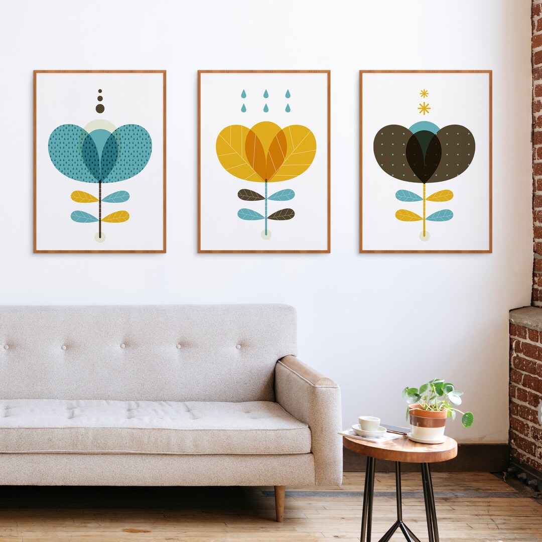 Scandinavian Flower 3 Piece Wall Art Mid Century Modern - Etsy