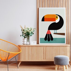 Toucan Mid Century Modern Wall Art, Stylised Bird Geometric, Tropical ...