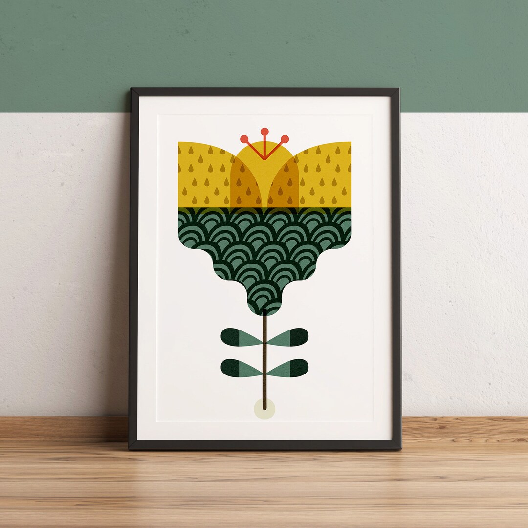 Mid Century Modern Tulip Wall Art, Scandinavian Flower Illustration ...