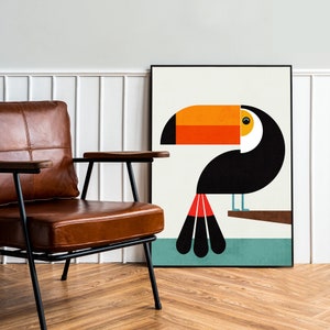 Toucan Mid Century Modern Wall Art, Stylised Bird Geometric, Tropical ...