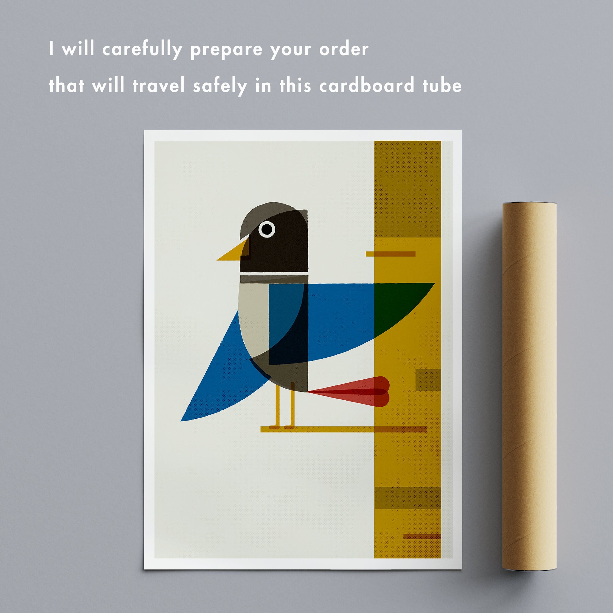 Blue Bird Mid Century Print for a Scandinavian Home Decor | Etsy