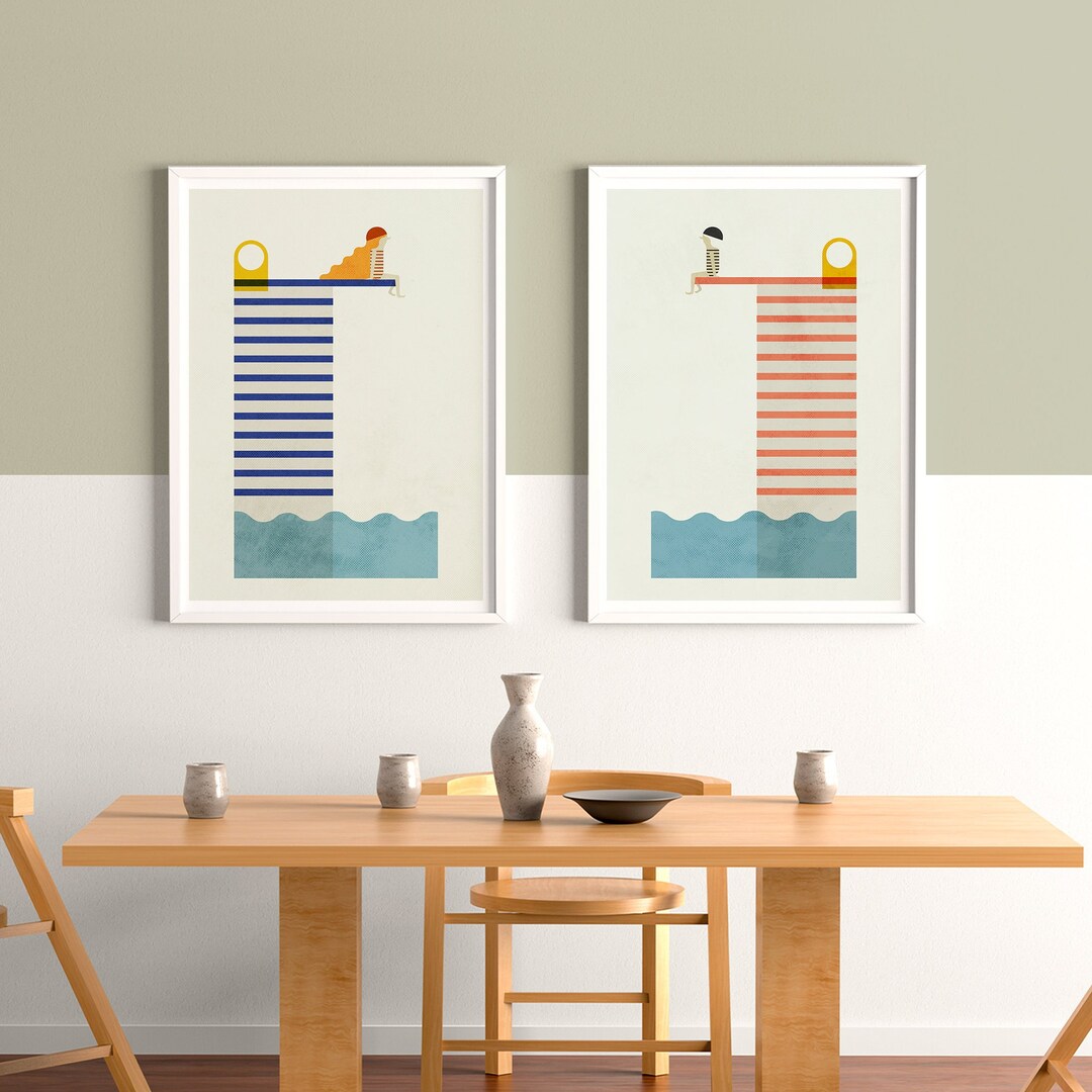 Vintage Swimming Couple on a Springboard Graphic Illustration - Etsy