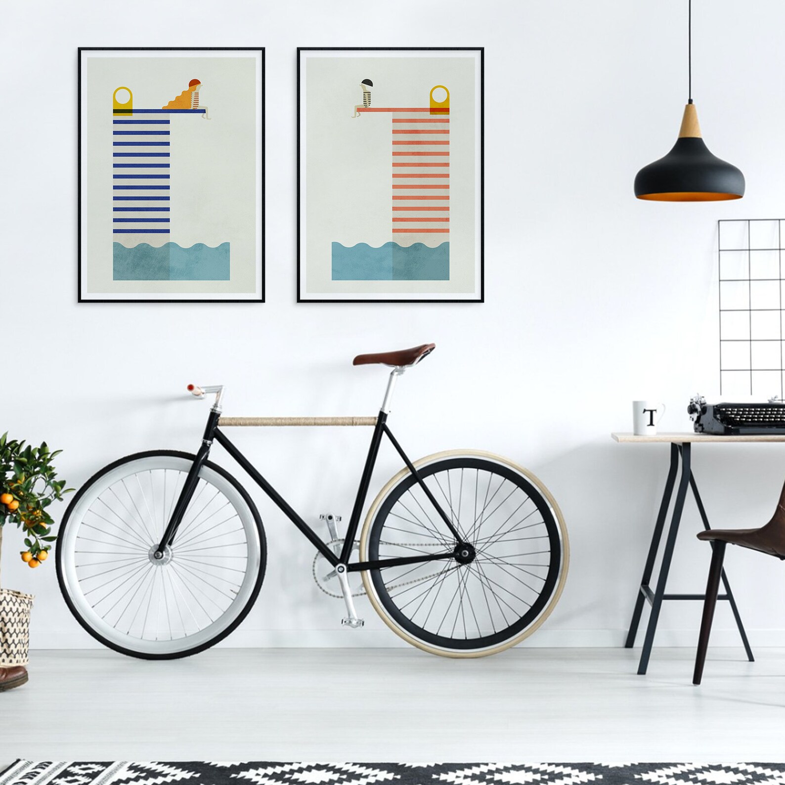 Vintage Swimming Couple on a Springboard Graphic Illustration | Etsy