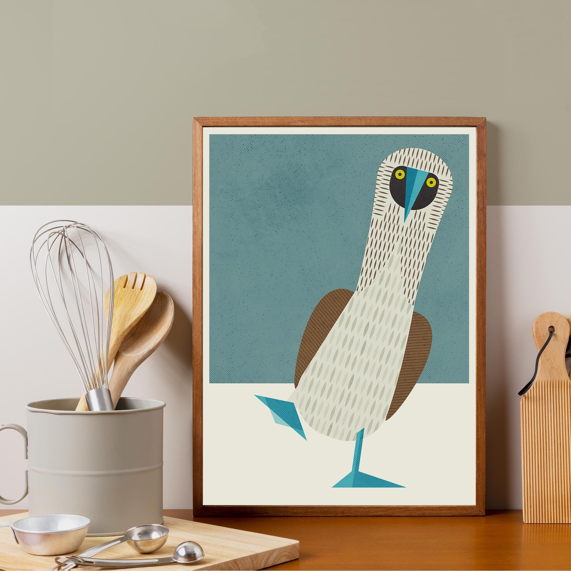 Blue Footed Booby Print: Mid Century Modern Geometric Bird Art - Etsy
