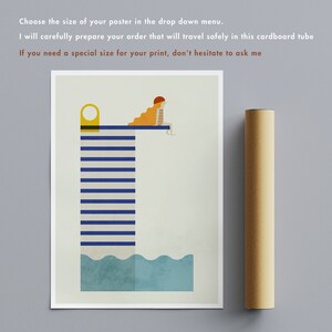 Vintage Swimmer Girl Print: Retro Diving Board, Geometric Ocean Art - Etsy