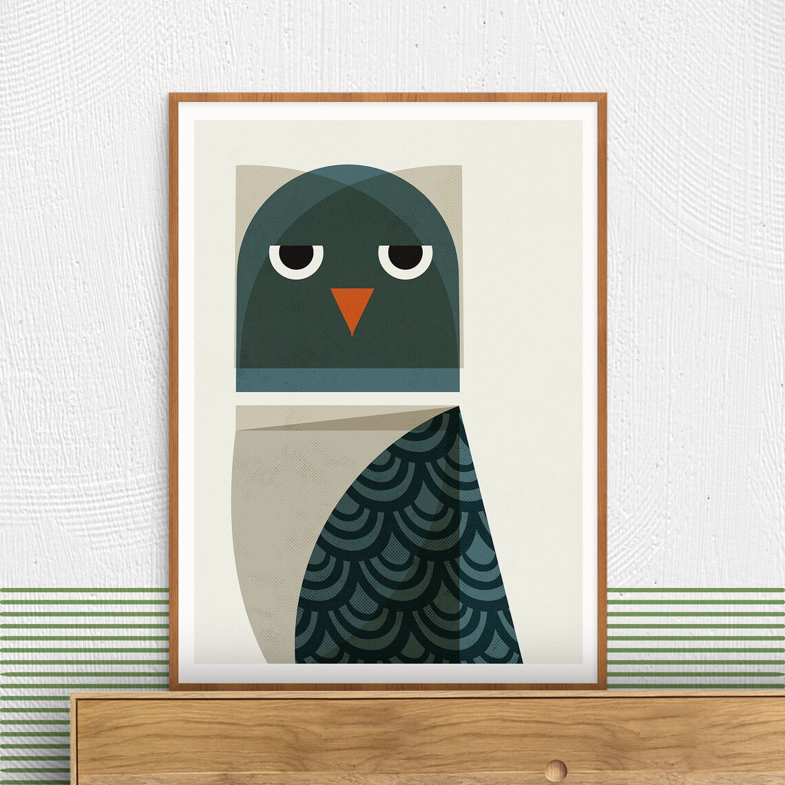 Dark Green Owl Mid Century Modern Bird Portrait Poster - Etsy