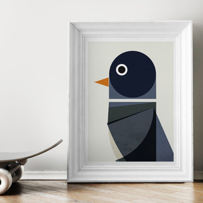 Pigeon Geometric Bird Poster for a Mid Century Modern Home | Etsy