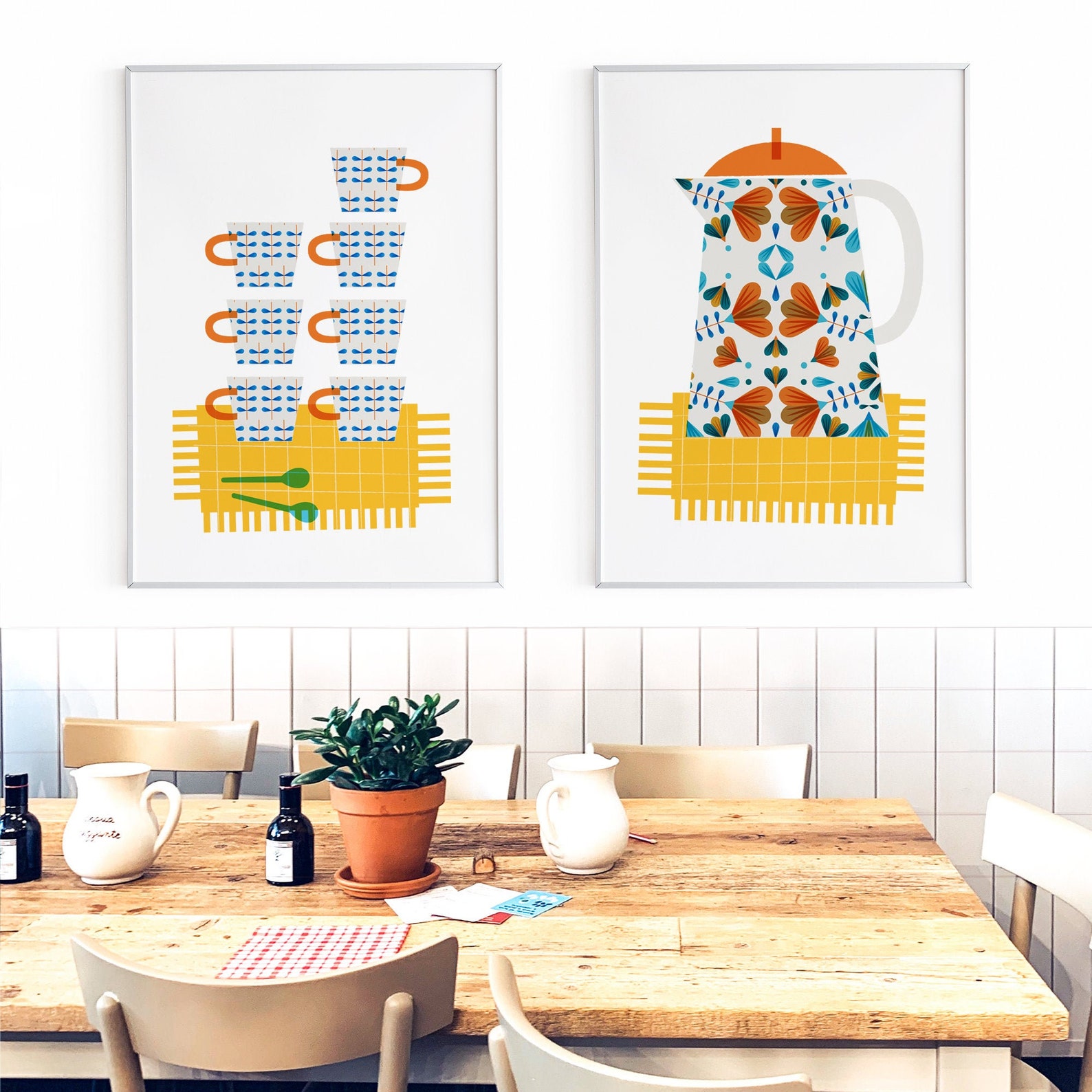 Set of 2 Coffee or Tea Cups Illustration Prints Scandi | Etsy