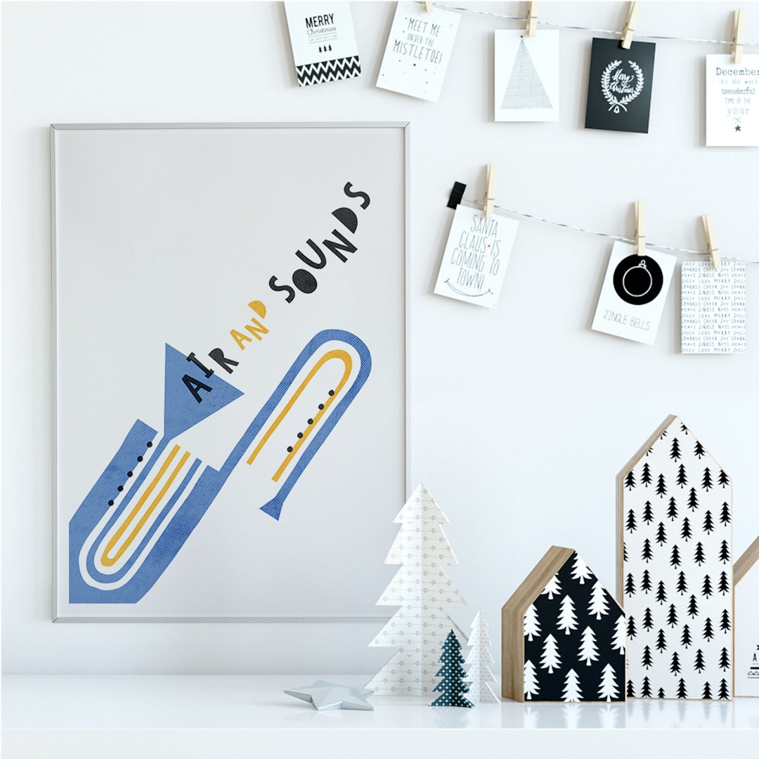 Blue Trombone Jazz Print: Mid-century Modern Kids Room Decor - Etsy