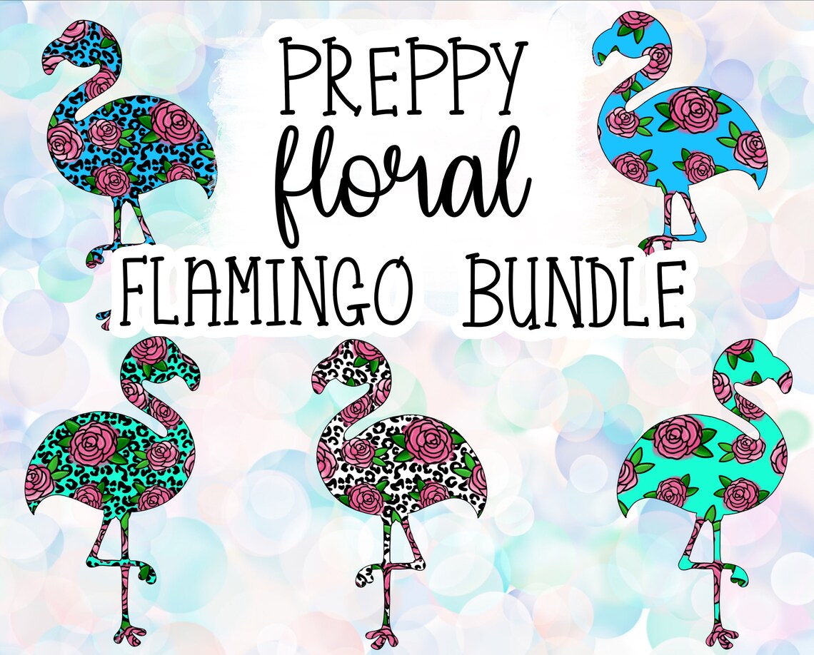 Preppy Floral Flamingo Bundle Clip Art Flamingos Flamingo | Etsy