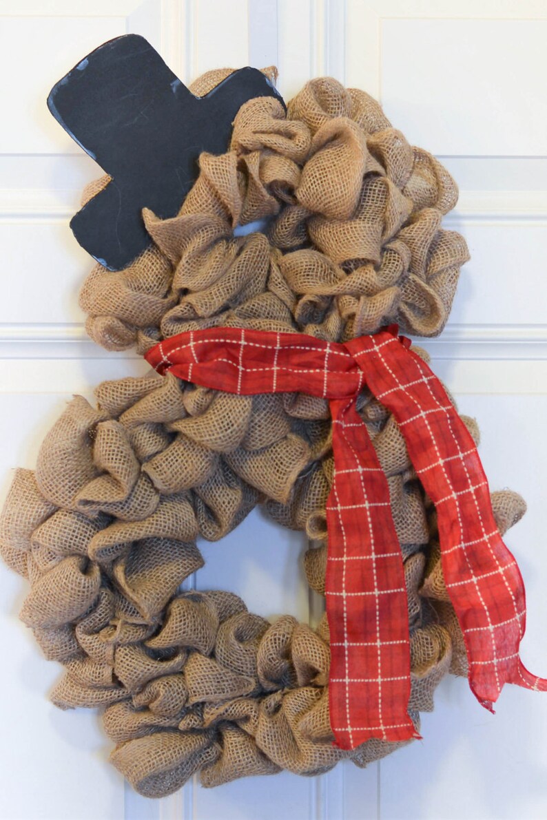 Snowman Burlap Wreath, Snowman Wreath, Snow Burlap Wreath, Snowman Door ...