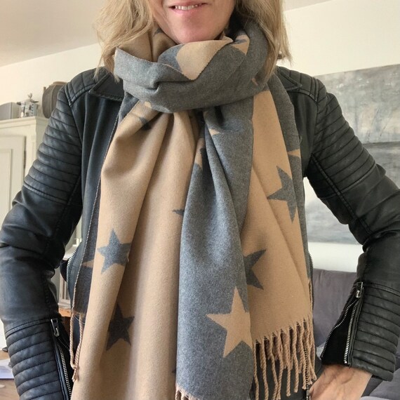 Cashmere Blend Orange Star Gift Scarf Fully Reversible Orange and Grey Scarf Etsy UK