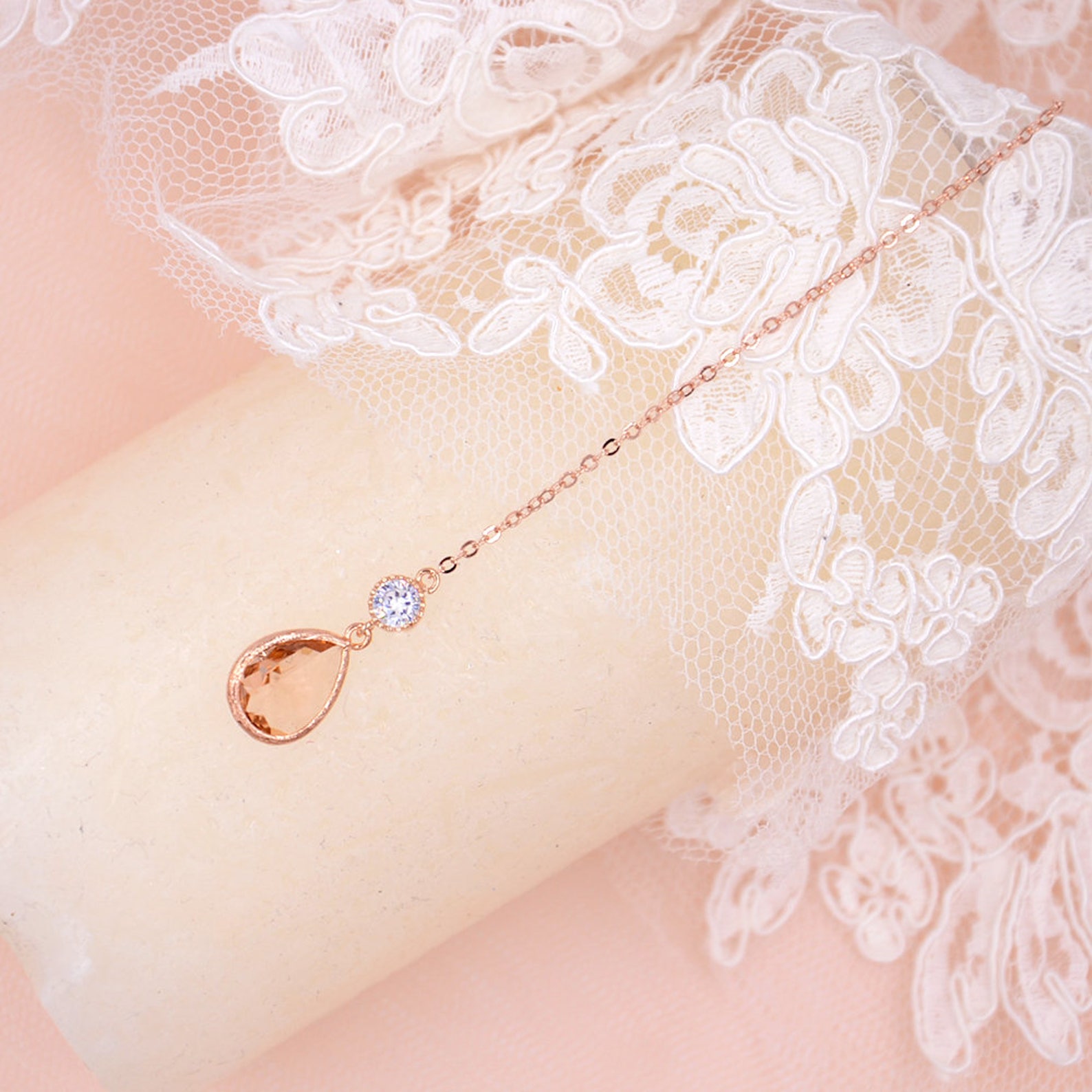 Rose Gold Bridal Back Necklace and Jewel, Wedding Back Jewelry - Anais ...