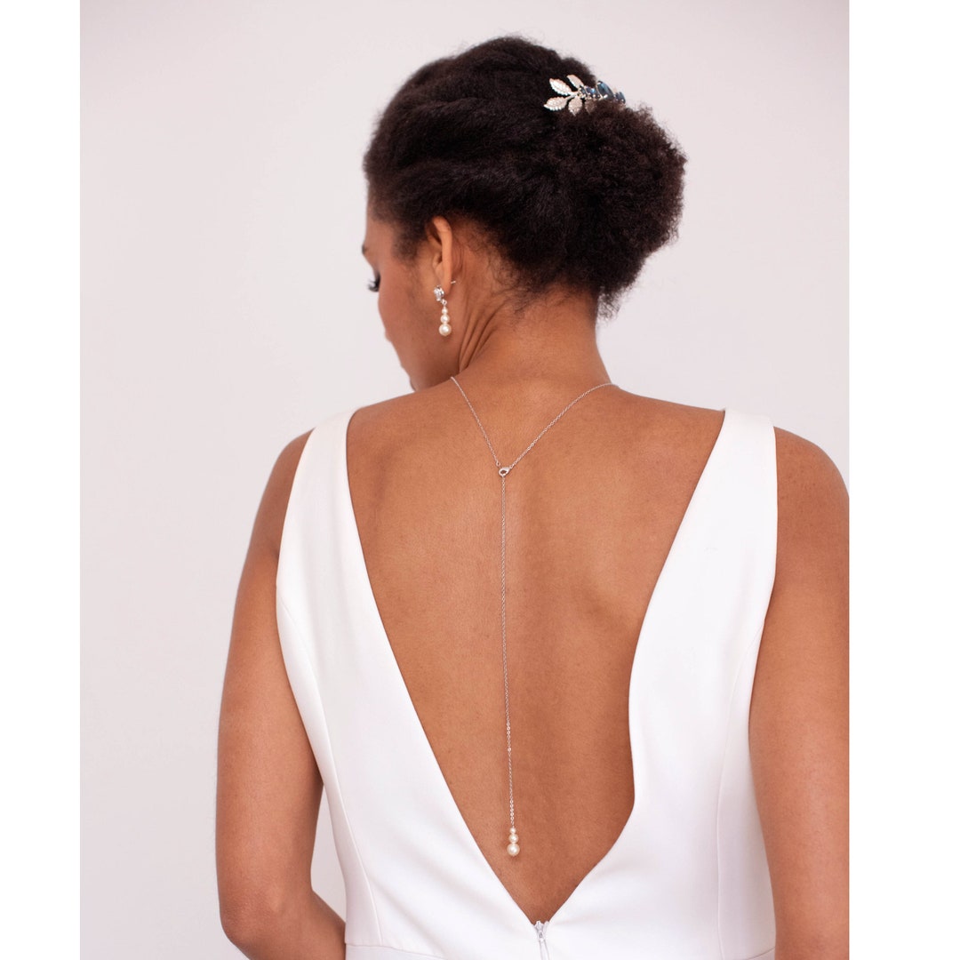 Pearl Back Jewelry for Bride. Back Pendant, Jewel Falling in the Back ...
